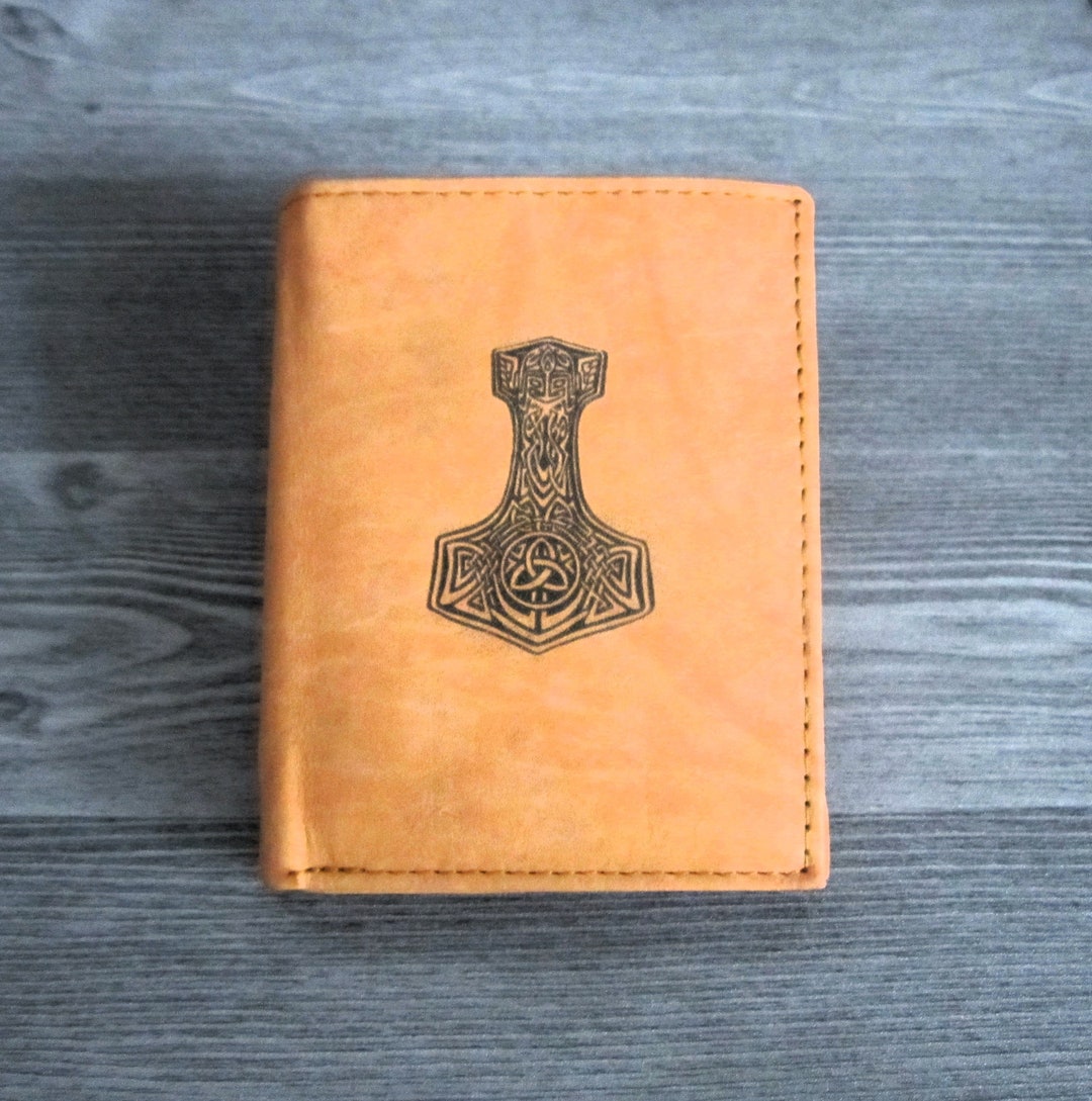 Custom Laser Etched Men's Tan Genuine Leather Tri-fold Wallet With ...