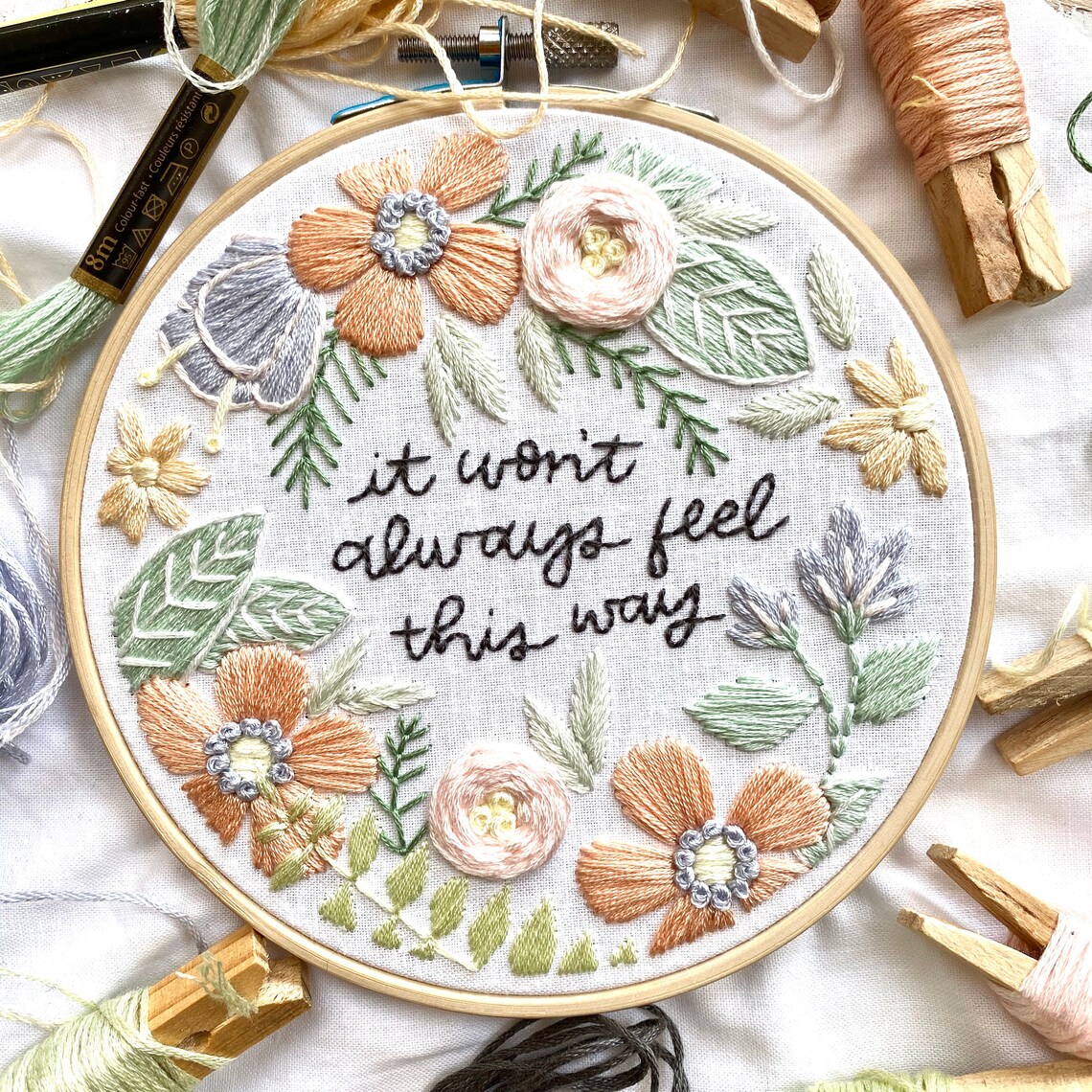 Gentle Feelings Floral Embroidery Pattern. Pastel Floral | Etsy