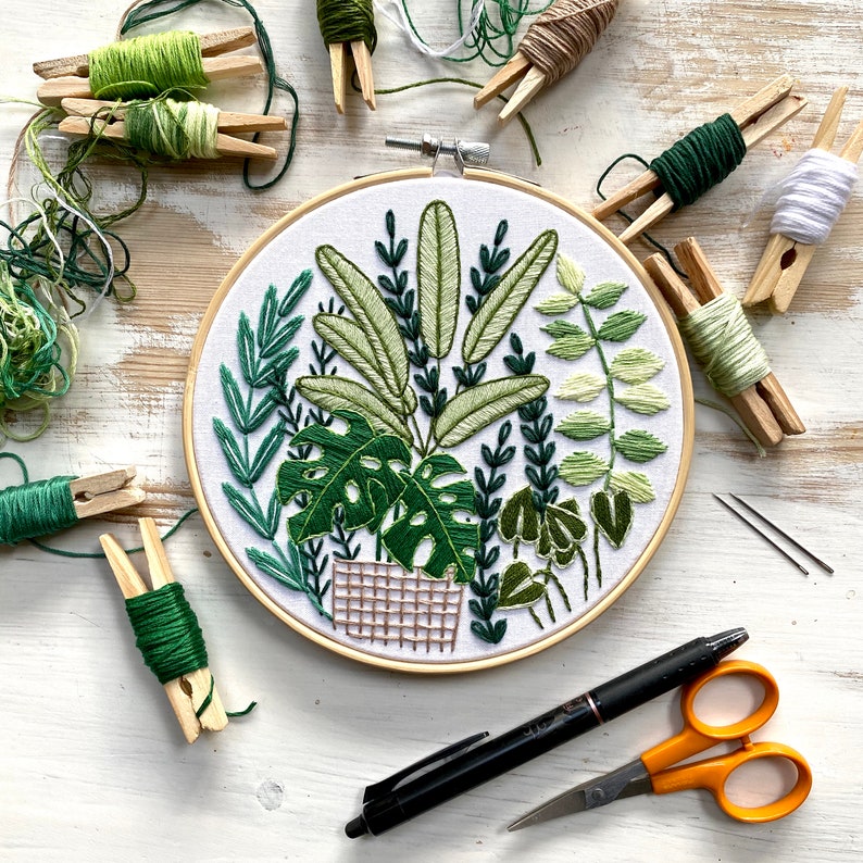 Green Plants Beginner Embroidery PDF Pattern. Hand Embroidery Plant ...