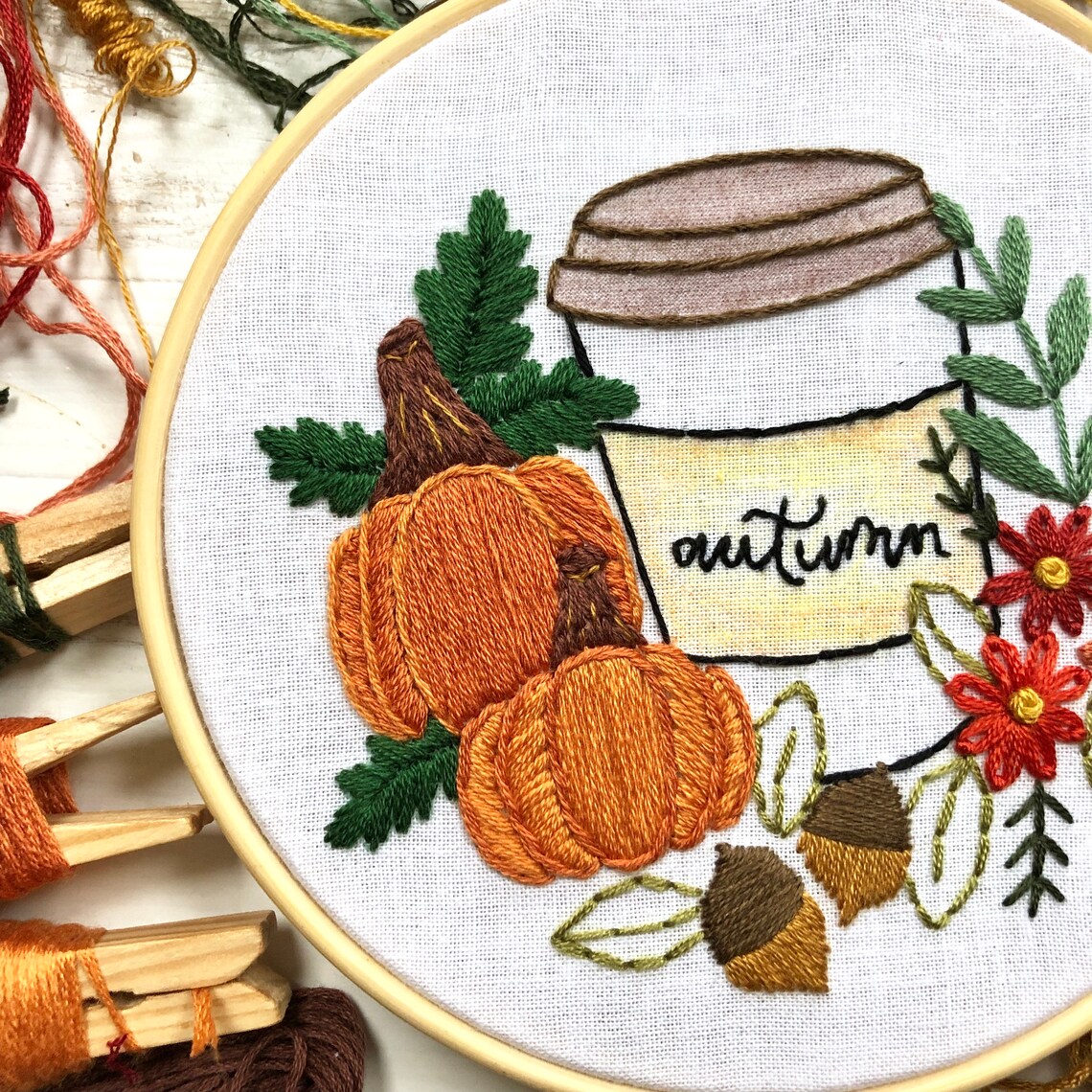 Coffee Cup and Pumpkins October Embroidery Pattern of the Month Club ...