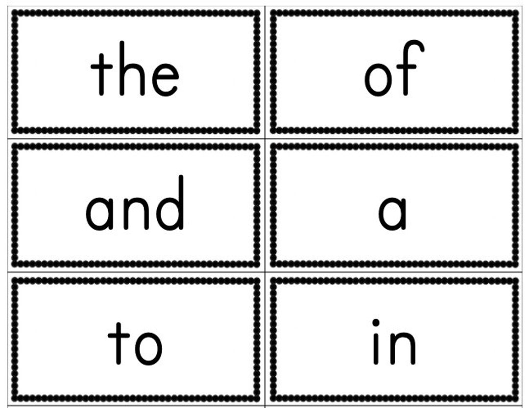 100 Printable Fry's First Hundred Sight Word Flashcards. Kindergarten ...