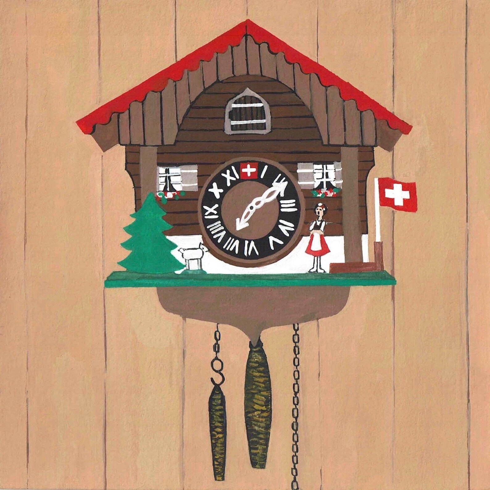Cuckoo Clock Illustration Clock Painting Vintage Mountain - Etsy