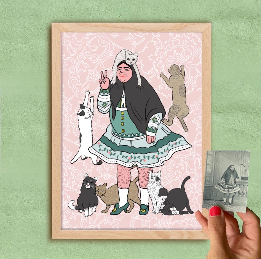 Quirky Qajar Princess Tadj Al-saltaneh Posing With Cats | Art Print - Etsy