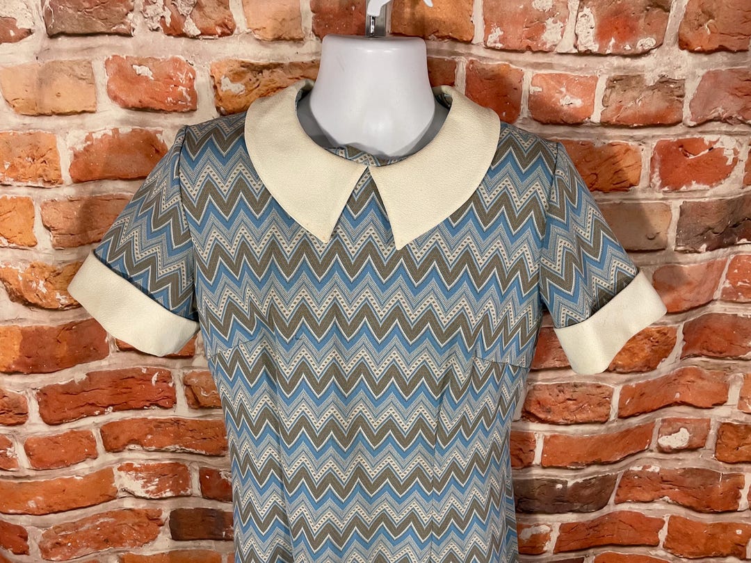 Vintage 60s/70s Zig Zag Striped Dress - Mod Groovy Style Fits L/M - Etsy
