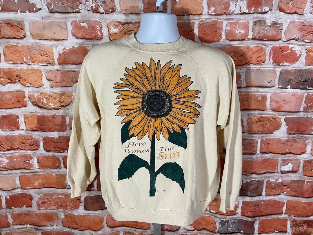 Vintage 90s Sunflower Sweatshirt – Here Comes the Sun Print, Boxy Fit L ...