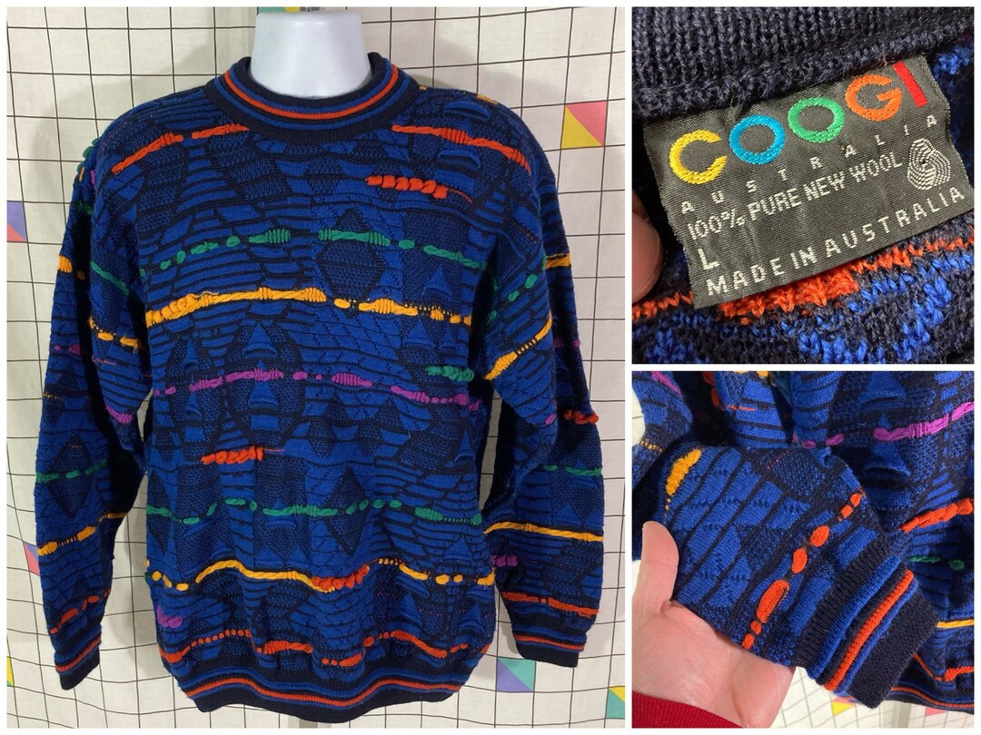 Colorful 90s Vintage COOGI Wool Textured Sweater Sz L Cosby Notorious ...
