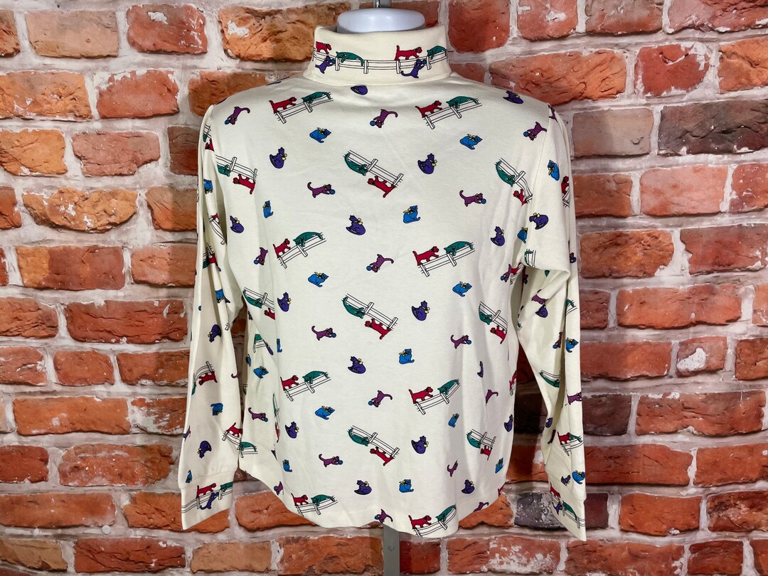 Vintage All Over Print Rainbow Cats Cropped Turtle Neck Shirt Fits M ...