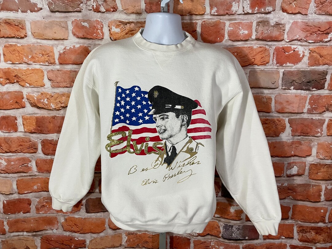 Vintage 80s 90s Elvis Presley Gold Glitter Print Sweatshirt - Sz M ...