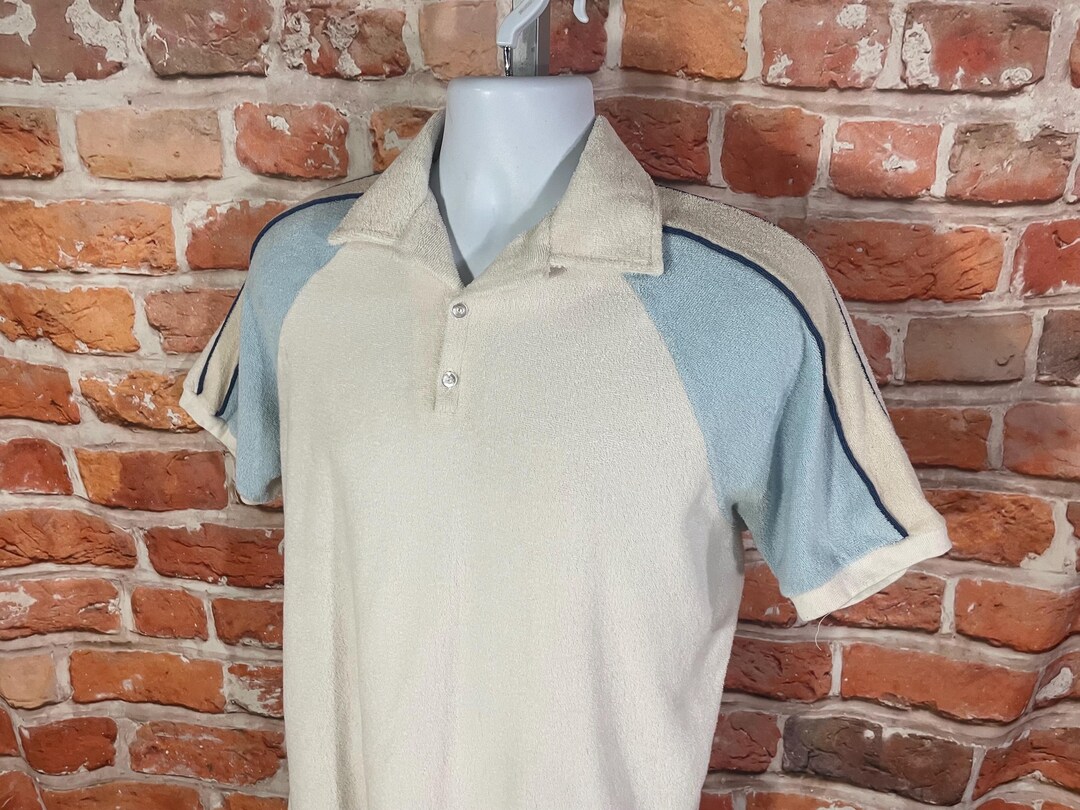 Vintage Terry Cloth Striped Polo Shirt Fits L/M Sears Sportswear Mod ...