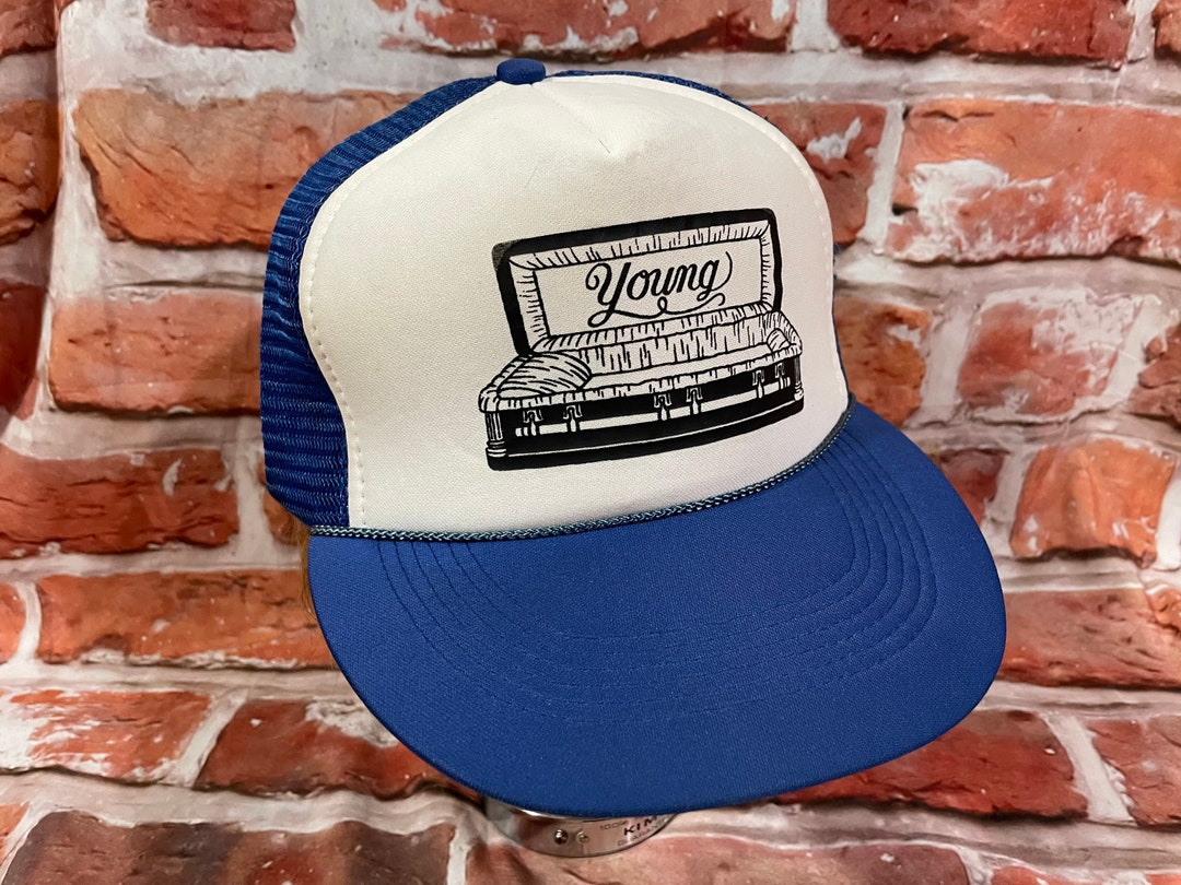 Vintage 80s Young Funeral Home Casket Snapback Mesh Trucker Hat Grunge ...