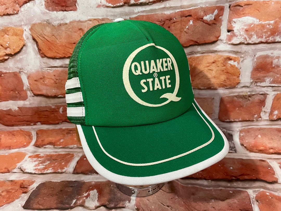 Vintage 80s Quaker State 3 Stripe Mesh Trucker Snapback Hat - Racing ...