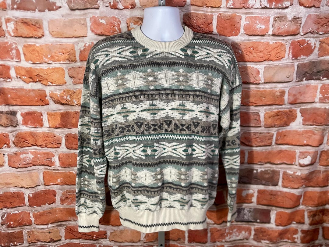 Vintage 80s 90s Funky Grandpa Sweater Sz L Argyle - Etsy