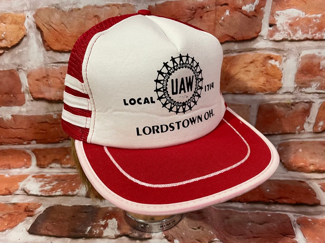 Vintage 80s UAW Mesh Trucker 3 Stripe Snapback Hat - Lordstown Labor ...