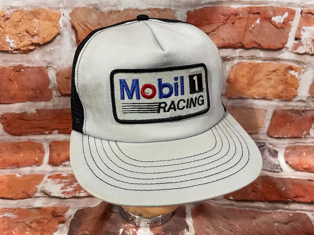 Vintage Mobil 1 Racing Mesh Trucker Patch Snapback Hat 80s 90s Nascar ...