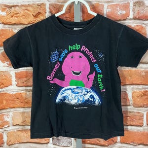 Vintage Youth Sz 7 1992 Barney Help Protect Our Earth Shirt 90s Purple ...