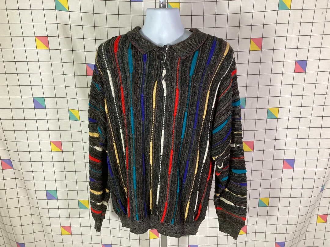 Vintage 80s 90s Alan Stuart Textured Coogi Style Polo Collar Sweater ...