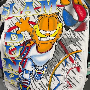 Vintage Garfield Slam Dunk All Over Print Shirt Sz L Freeze 90s Grunge ...