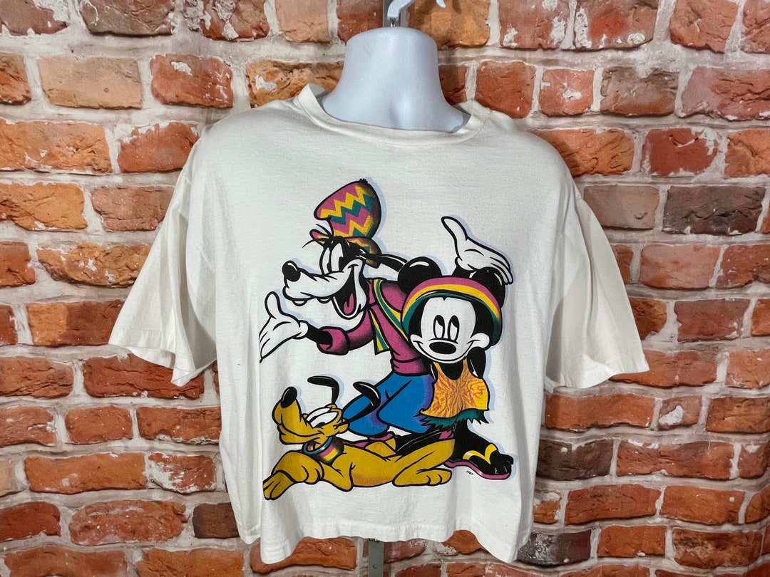 Vintage 90s Cropped Rasta Mickey Mouse Goofy Shirt Sz L Crop Top Stoner ...