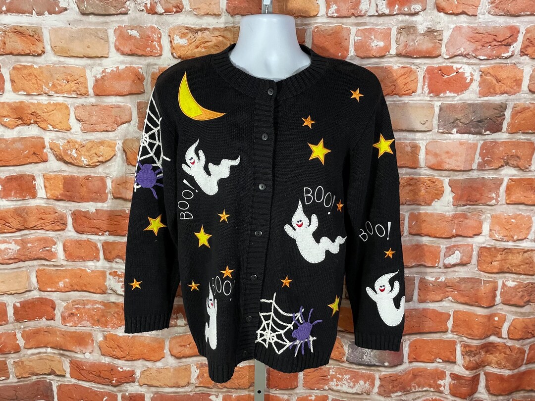 Vintage Quacker Factory Halloween Cardigan Sweater Sz M Spooky 90s ...
