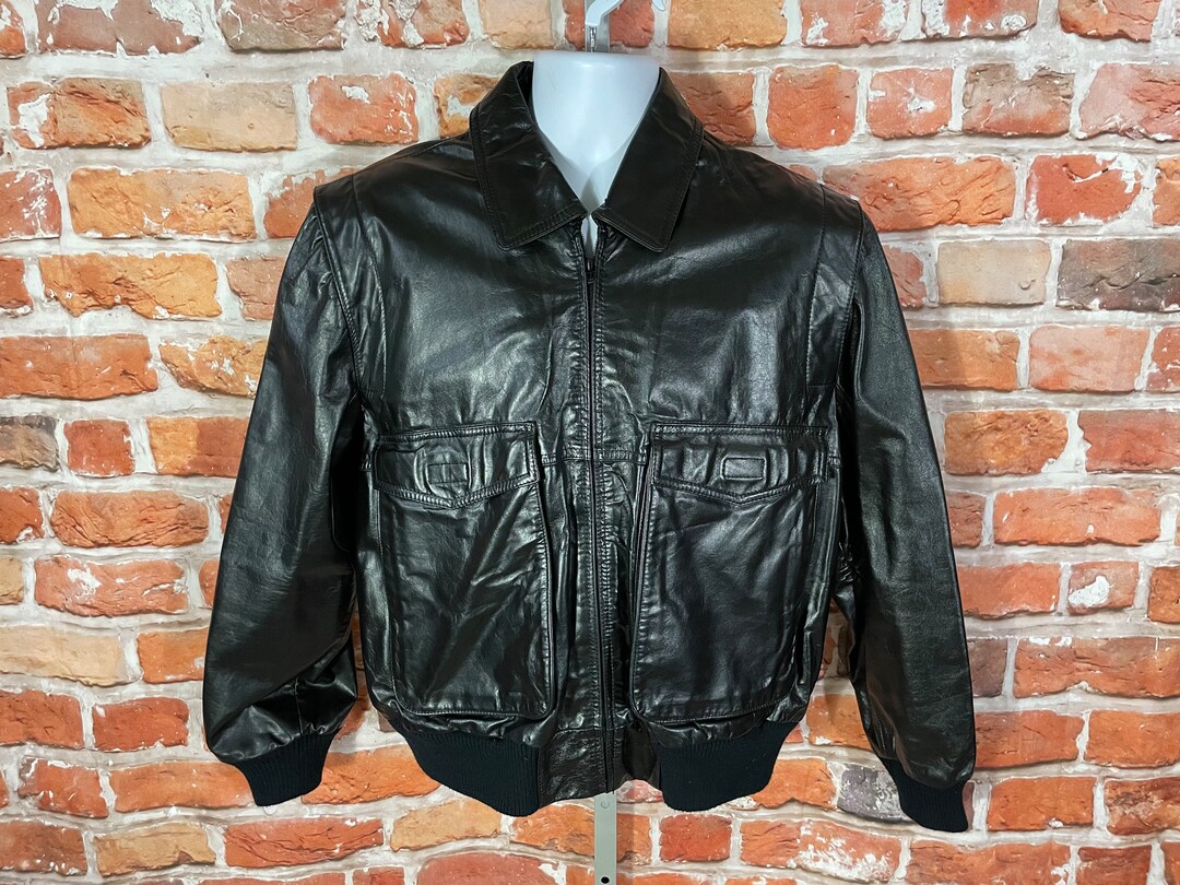 Vintage 70s 80s Campus Shiny Leather Jacket - Sz 46 - Motorcycle Bike ...