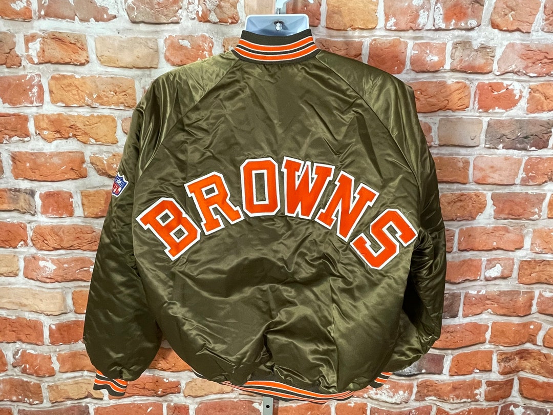 Vintage Cleveland Browns Chalk Line Satin Bomber Jacket - Sz XL - 80s ...