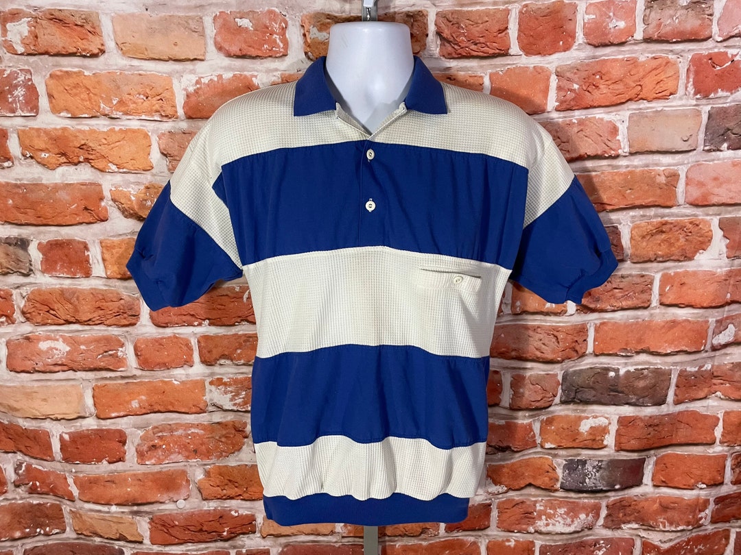 Vintage 70s 80s Hukapoo Striped Banded Textured Polo Shirt - Sz M - Emo ...