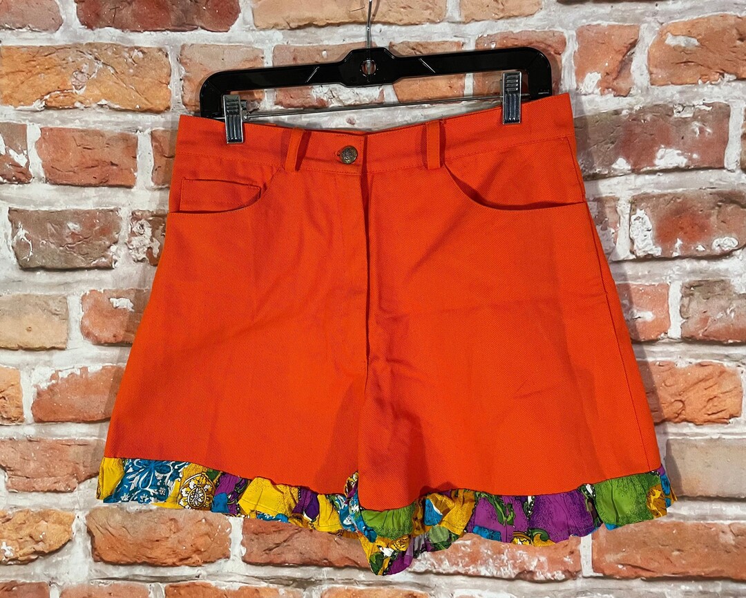Vintage 80s 90s Neon Orange Shorts W Colorful Fringe Cuffs Sz L Emo ...