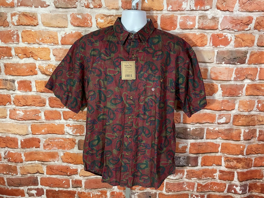 Deadstock W Tag 90s Bugle Boy Funky Abstract Button Down Shirt Sz L ...