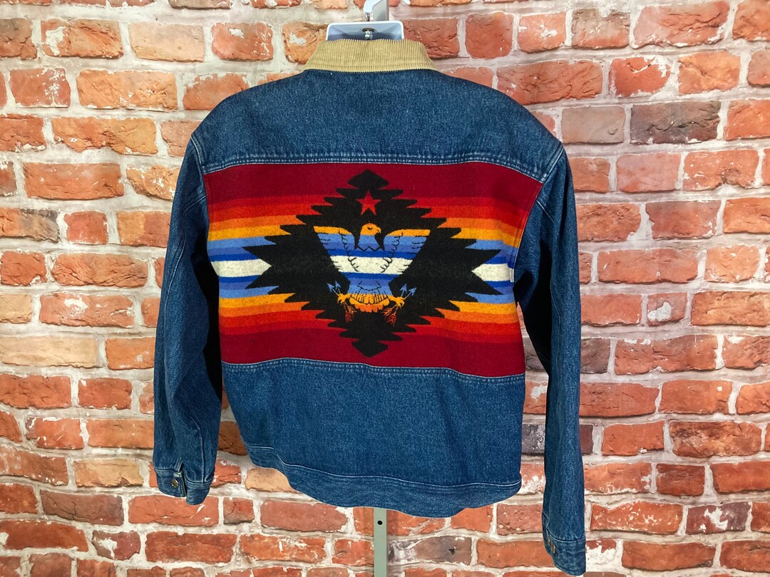 Vintage Pendleton Trucker Jean Jacket W Rainbow Wool Eagle - Etsy