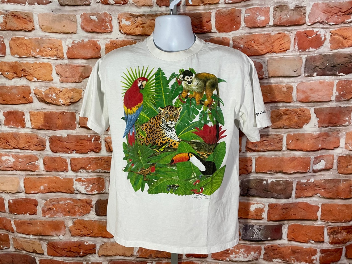 Vintage 90s Jungle Wildlife Print Shirt - Fits M - Leopard Monkey ...