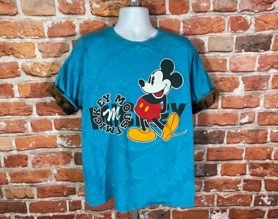 Vintage 90s Acid Washed Mickey Mouse Layered Style Shirt - Fits L/XL ...