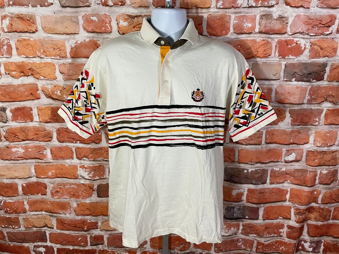 Vintage La Mode Funky Striped Abstract Polo Shirt - Sz L - 80s 90s - Etsy