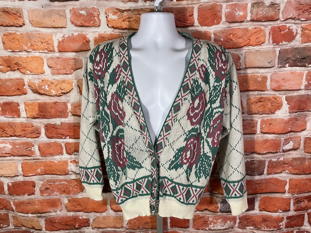 Cute Vintage 80s Roses Cardigan Sweater - Fits M/S - Emo Indie Grandma ...