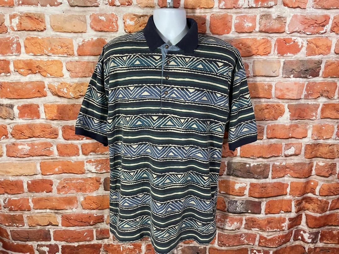 Vintage Bugle Boy Funky Geometric Striped Polo Shirt - Sz XL - 90s ...
