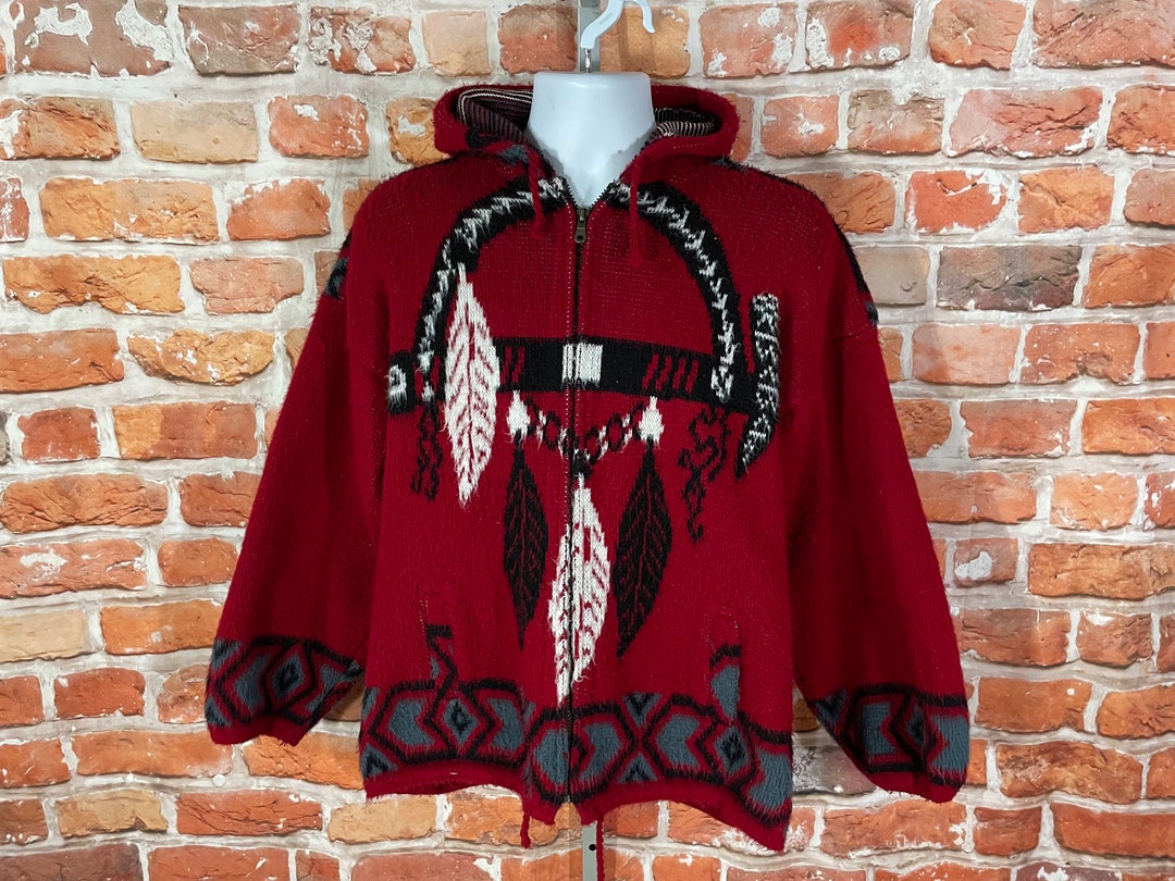 Vintage Tajidos Raminahui Wool Full Zip Hoodie - Sz M - Ecuador Tribal ...