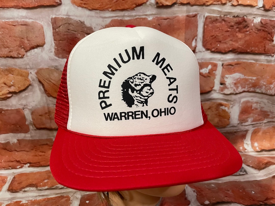 Vintage Premium Meats Cow Mesh Trucker Snapback 80s Hat - Warren Oh ...