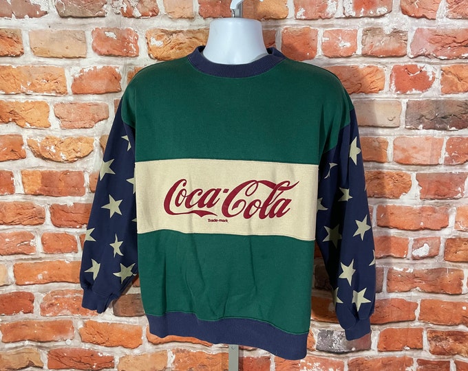 Vintage Coca Cola Colorblock Stars Sweatshirt Sz M Rare Soda Promo ...