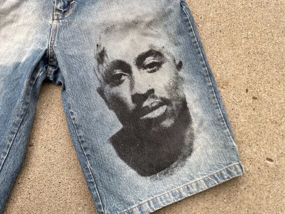 vntg Makaveli Tupac baggy denim shorts sz 36 y2k jorts - Gem