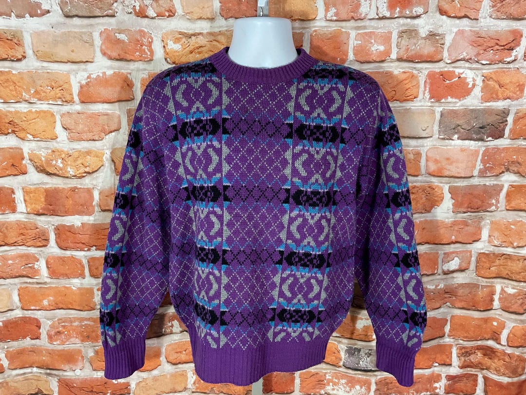 Vintage Funky Purple 70s Campus Striped Sweater - Sz M - Indie Grunge ...