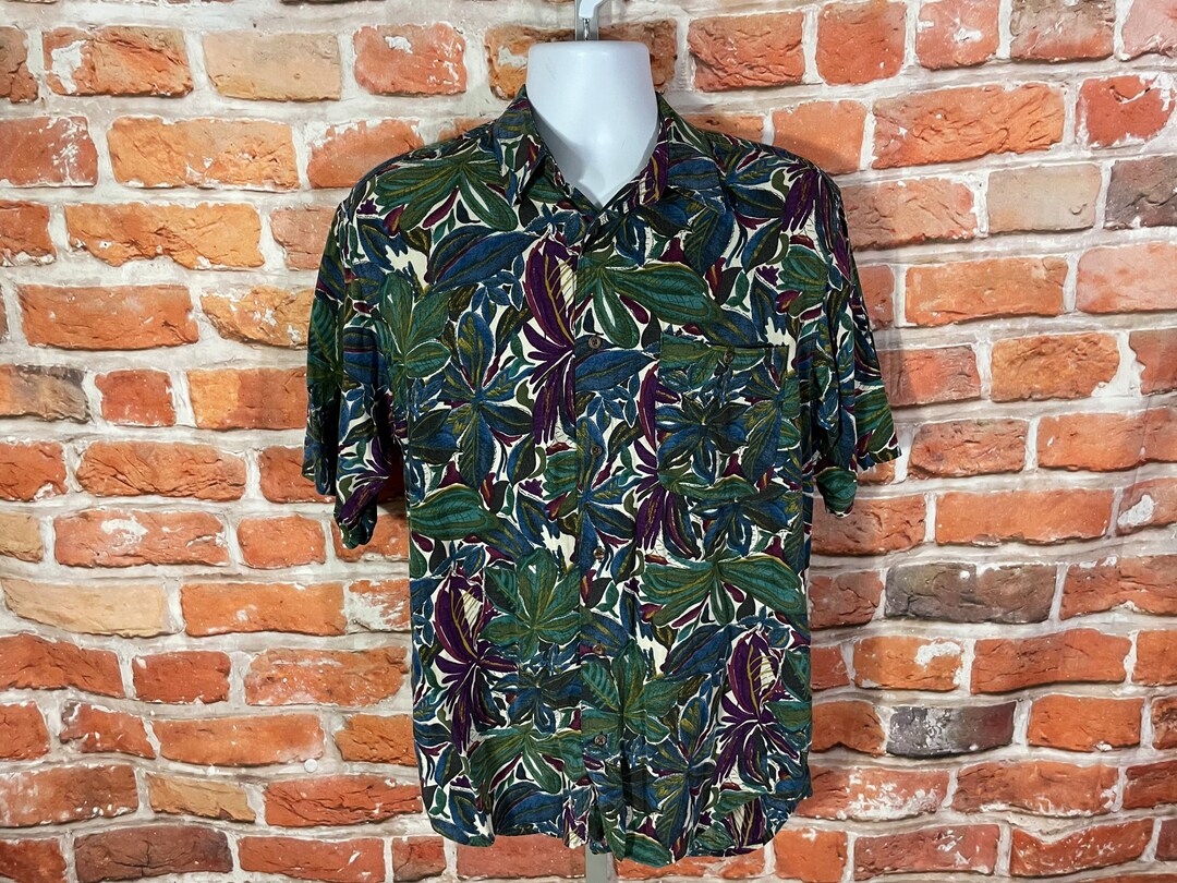 Vintage 90s Funky Rayon Button Funky up Shirt - Sz M - Grunge Floral ...