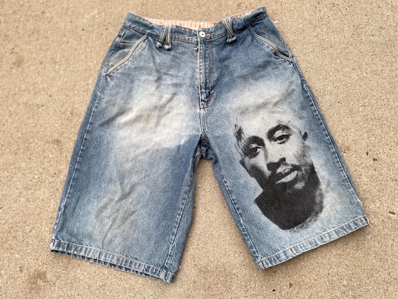 vntg Makaveli Tupac baggy denim shorts sz 36 y2k jorts - Gem