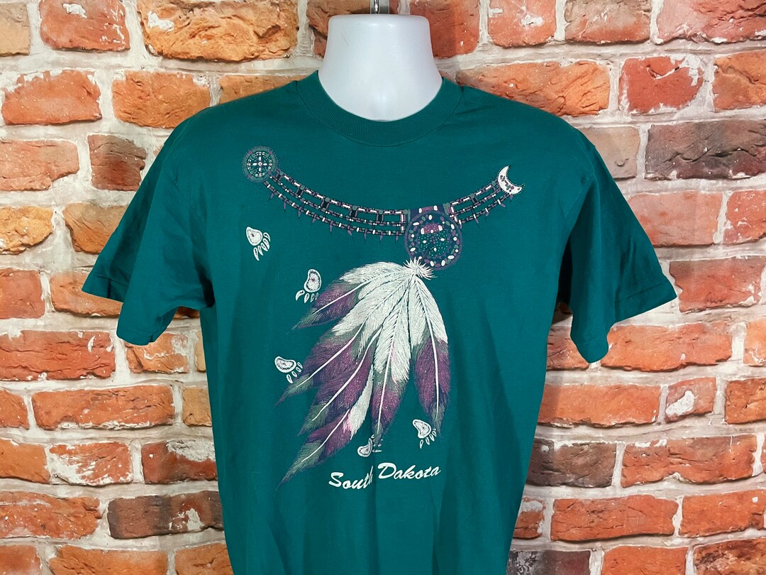 Vintage 90s South Dakota Native American Feather Shirt - Sz M - Grunge ...