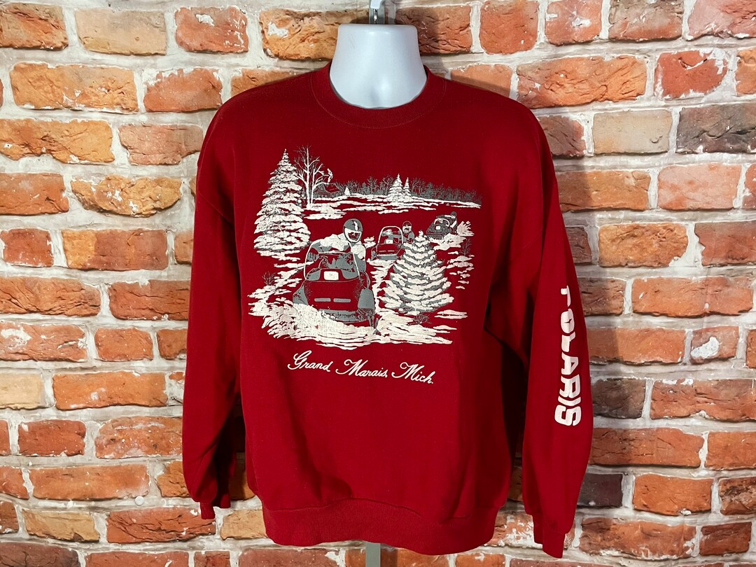 Vintage 80s 90s Polaris Snowmobile Grand Marias Michigan Sweatshirt Sz ...