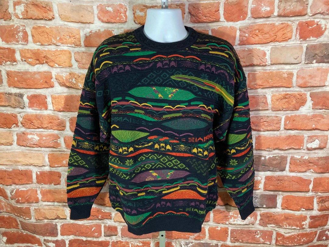 Vintage 90s Geccu Funky Textured Wool Sweater Sz L Cosby Coogi Grunge ...