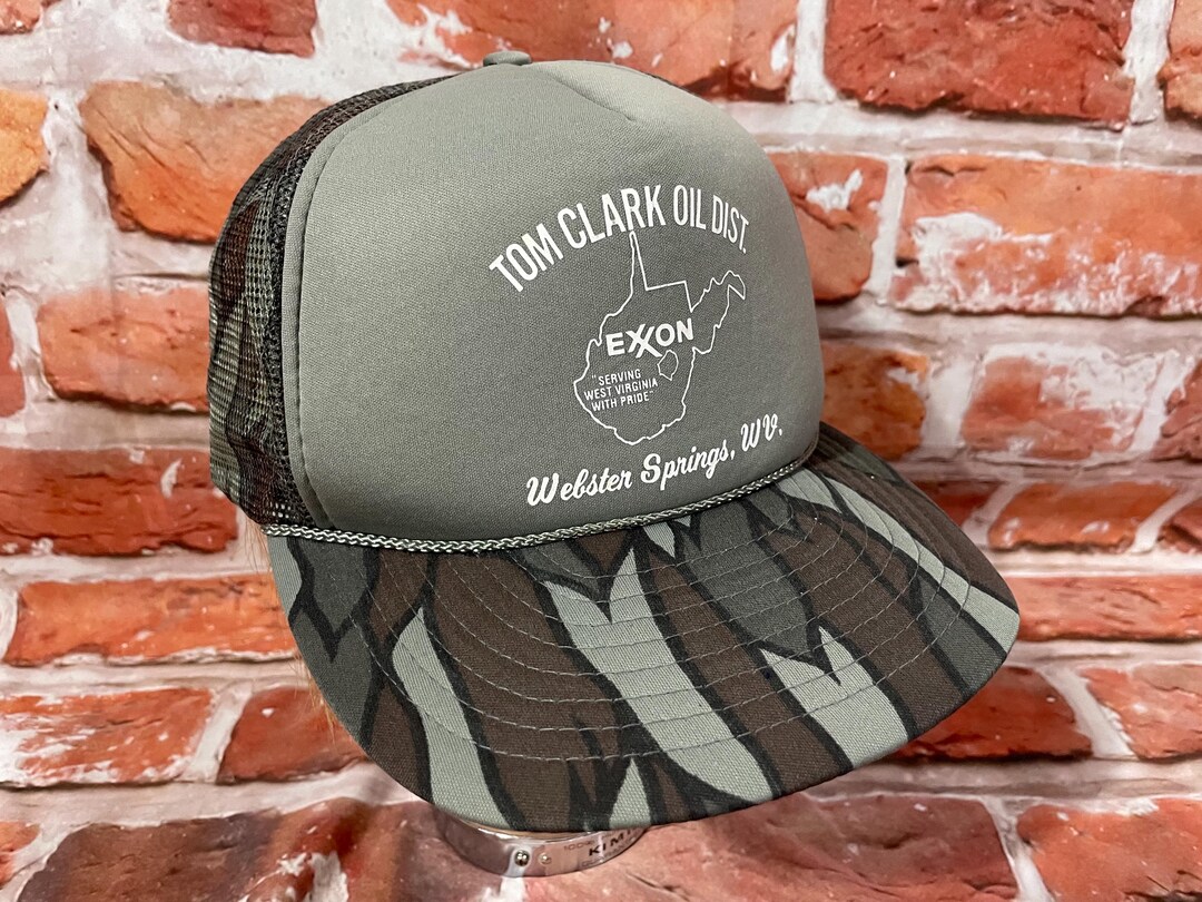 Vintage Exxon Camo Mesh Trucker Snapback Hat West Virginia 80s 90s ...