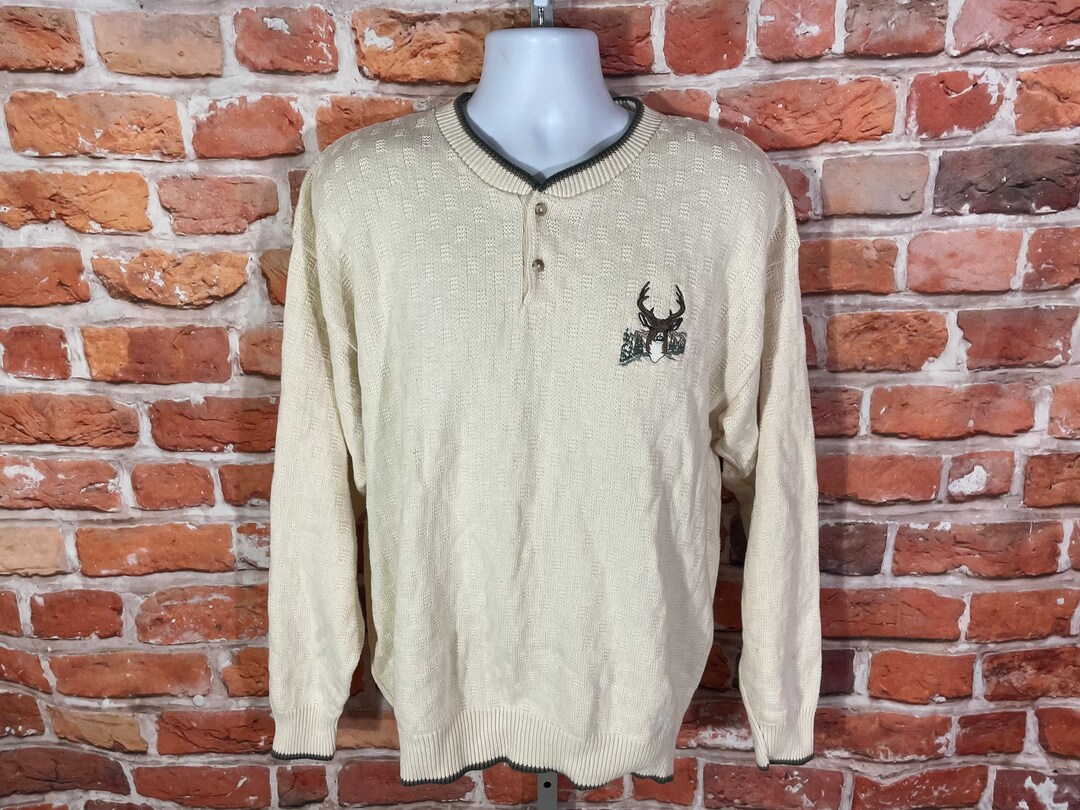 Vintage 90s Fieldmaster Deer Henley Collar Grandpa Sweater - Etsy