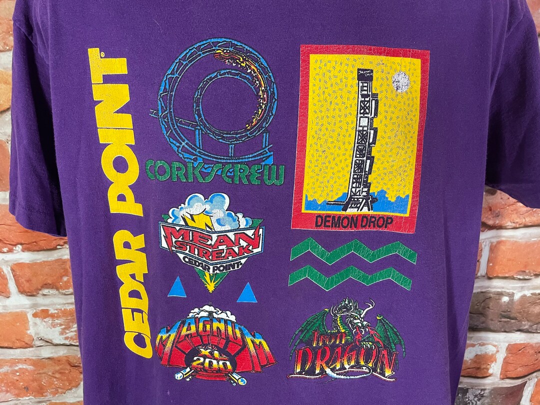 Vintage 80s Cedar Point Shirt Sz XL Magnum Demo Drop Iron Dragon Mean ...