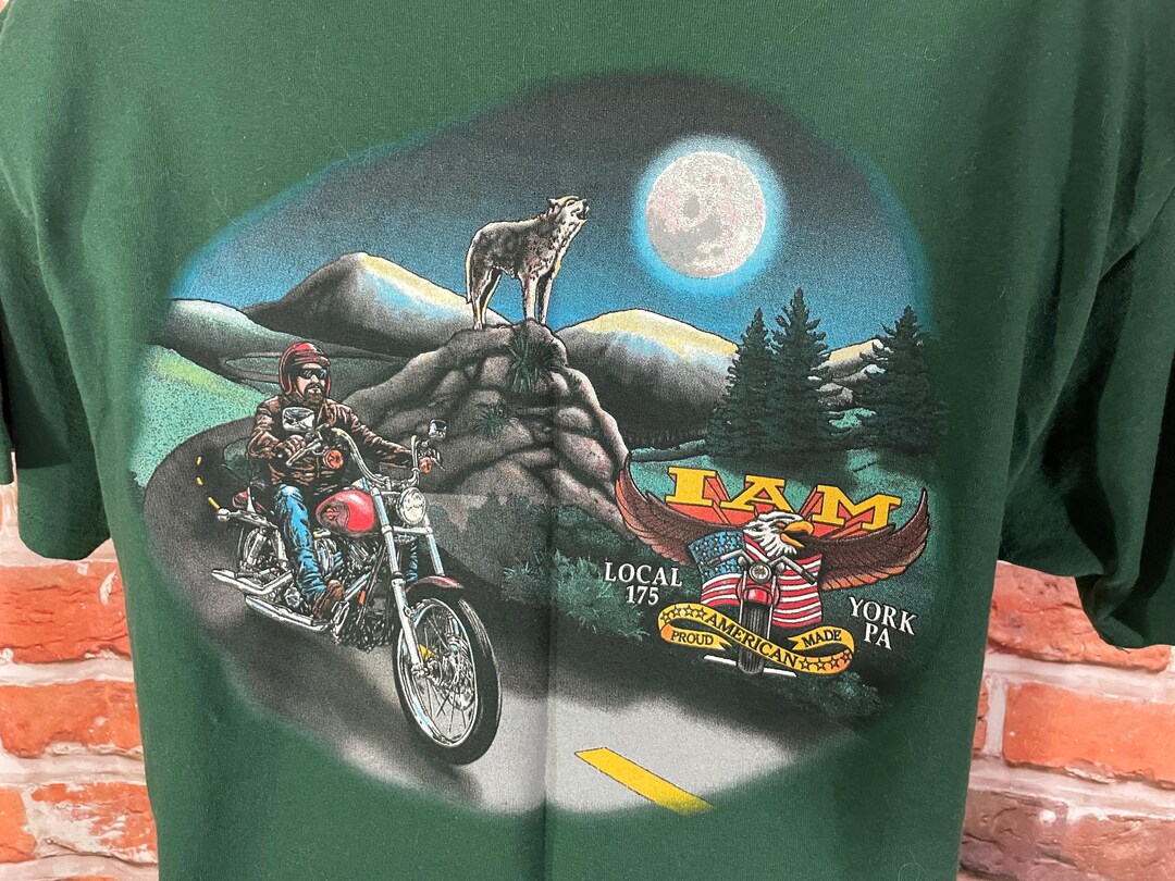 Vintage IAM York PA Forest Green Union Biker Pocket Tee - Sz L - Harley ...