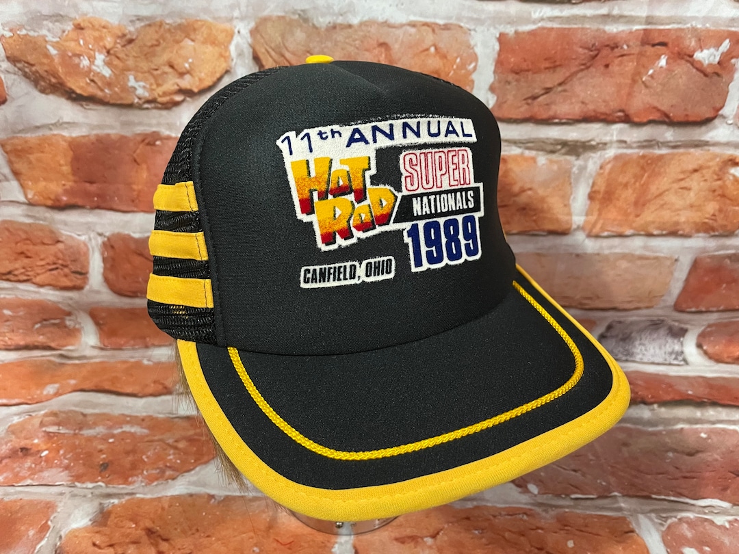 Vintage 1989 Three Stripe Hot Rod Super Nationals Mesh Trucker Snapback ...