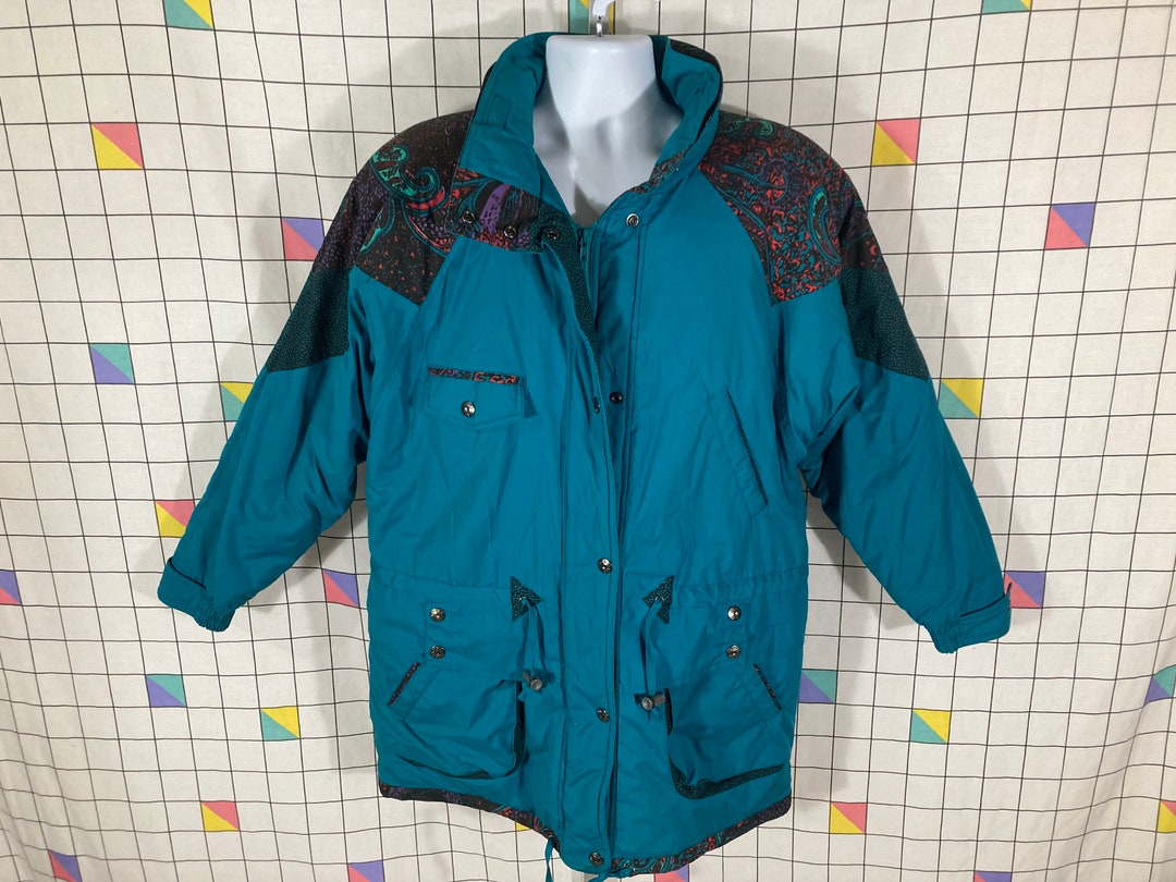 Funky vintage 80s 90s New York Girl puffer long jacket sz L cute emo ...
